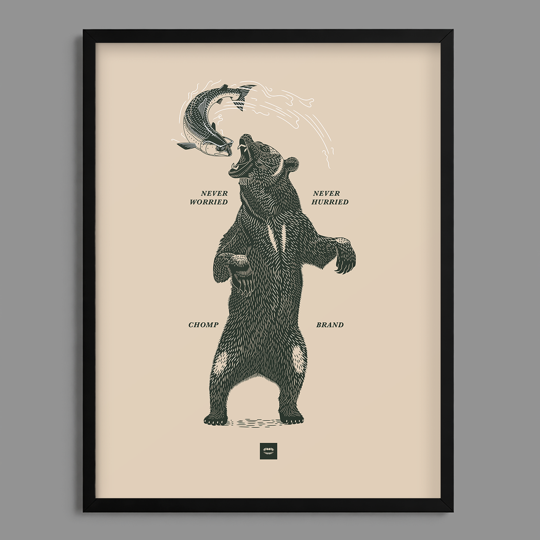 Bear and Salmon Illustration Poster Print – Chomp