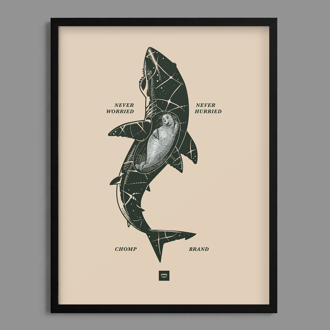 Shark and Seal Illustration Poster Print – Chomp
