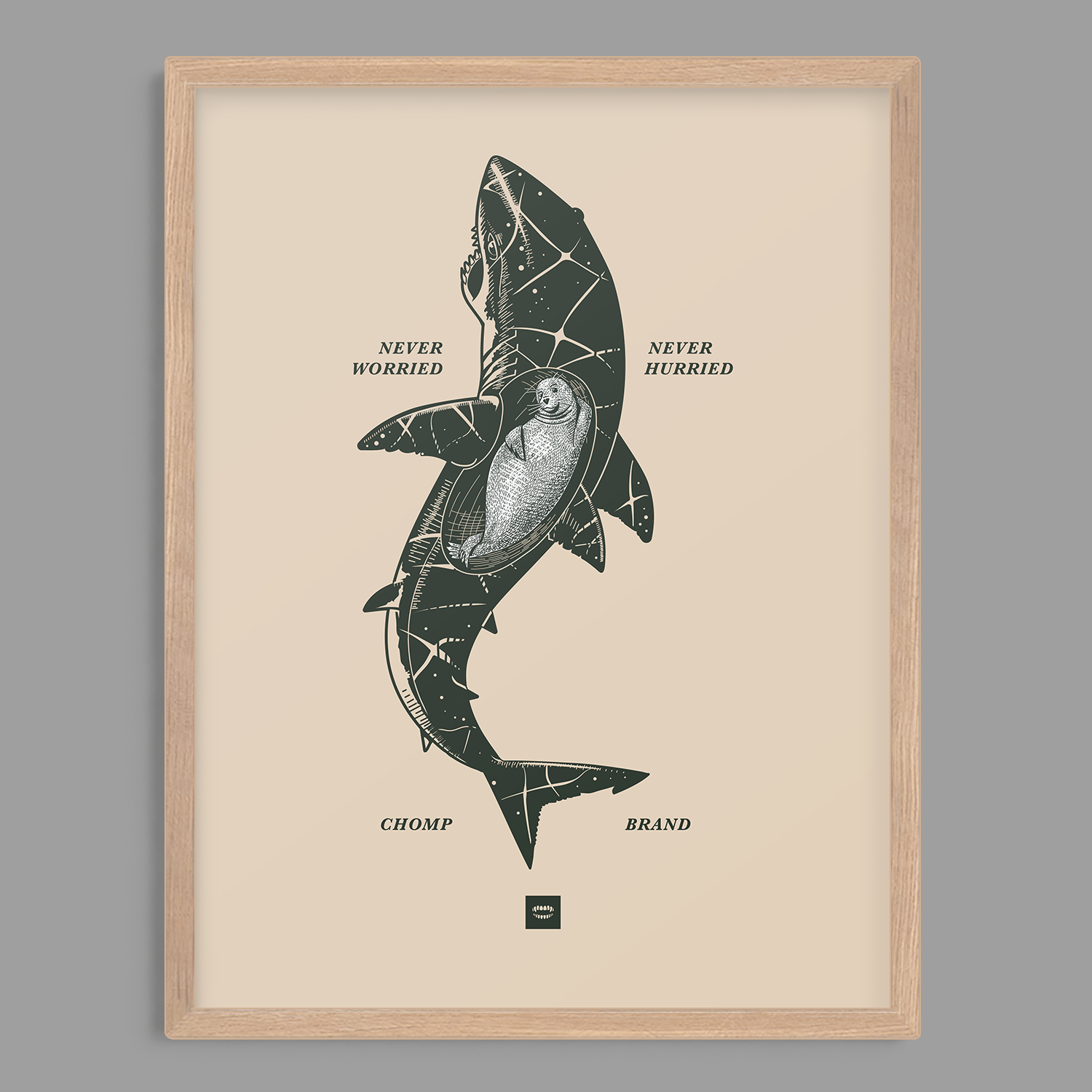 Shark and Seal Illustration Poster Print – Chomp