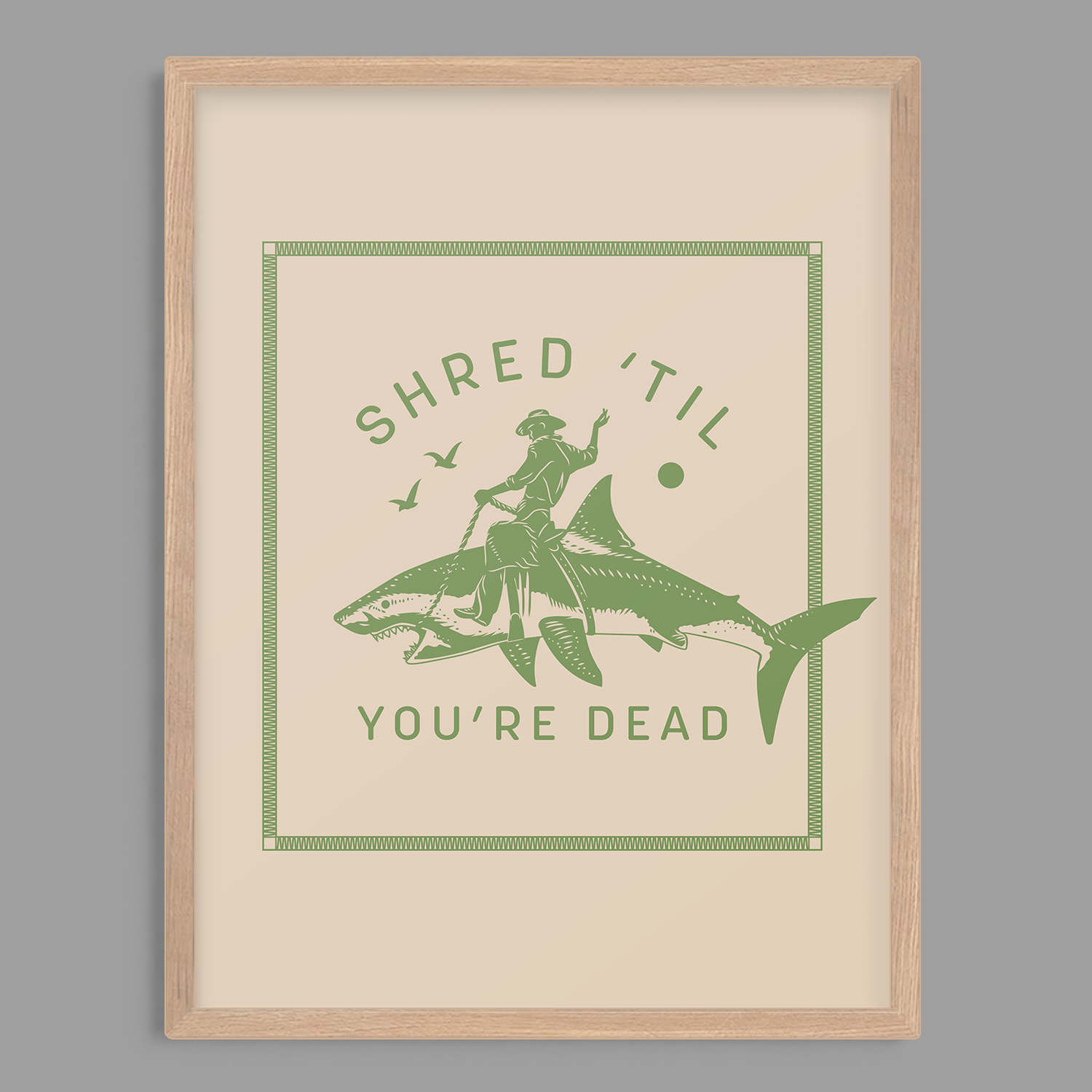 Cowboy Riding Shark Illustration Poster Print – Chomp